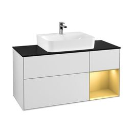 Villeroy & Boch Villeroy und Boch Finion Waschtischunterschrank G172HFMT 120cm, Abdeckplatte black matt, Emotion, Regal rechts Gold matt, White matt lacquer
