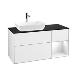 Villeroy & Boch Villeroy und Boch Finion Waschtischunterschrank F812GFGF 120cm, Abdeckplatte black matt, Regale Glossy white lacquer, Glossy white lacquer