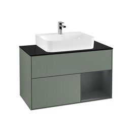 Villeroy & Boch Villeroy und Boch Finion Waschtischunterschrank F122HGGM 100cm, Abdeckplatte black matt, Regal rechts Midnight Blue Matt Lacquer, Olive Matt Lacquer