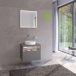 KEUCO Stageline Waschtisch-Unterschrank 32853290100 65 x 55 x 49 cm, Lack Inox Seidenmatt, Glas Inox satiniert, mit Elektrik