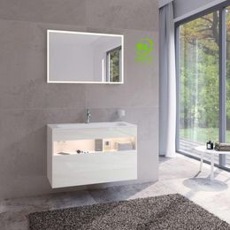 KEUCO Stageline Waschtisch-Unterschrank 32872300100 100 x 62,5 x 49 cm, Dekor wei&szlig;, Glas wei&szlig; klar, mit Elektrik