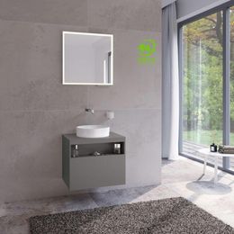 KEUCO Stageline Waschtisch-Unterschrank 32853290000 65 x 55 x 49 cm, Lack Inox Seidenmatt, Glas Inox satiniert, ohne Elektrik