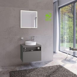 KEUCO Stageline Waschtisch-Unterschrank 32855290000 65 x 55 x 49 cm, Lack Inox Seidenmatt, Glas Inox satiniert, ohne Elektrik, Hahnlochbohrung rechts