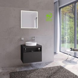 KEUCO Stageline Waschtisch-Unterschrank 32855970000 65 x 55 x 49 cm, Dekor Vulkanit, Glas Vulkanit satiniert, ohne Elektrik, Hahnlochbohrung rechts