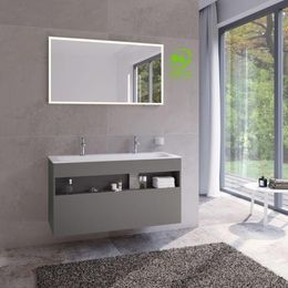 KEUCO Stageline Waschtisch-Unterschrank 32882290000 120 x 62,5 x 49 cm, Lack Inox Seidenmatt, Glas Inox satiniert, ohne Elektrik