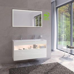 KEUCO Stageline Waschtisch-Unterschrank 32882300100 120 x 62,5 x 49 cm, Dekor wei&szlig;, Glas wei&szlig; klar, mit Elektrik
