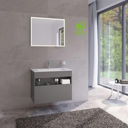 KEUCO Stageline Waschtisch-Unterschrank 32862290000 80 x 62,5 x 49 cm, Lack Inox Seidenmatt, Glas Inox satiniert, ohne Elektrik