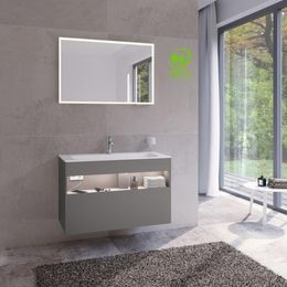 KEUCO Stageline Waschtisch-Unterschrank 32872290100 100 x 62,5 x 49 cm, Lack Inox Seidenmatt, Glas Inox satiniert, mit Elektrik
