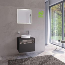 KEUCO Stageline Waschtisch-Unterschrank 32855970100 65 x 55 x 49 cm, Dekor Vulkanit, Glas Vulkanit satiniert, mit Elektrik, Hahnlochbohrung rechts