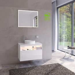 KEUCO Stageline Waschtisch-Unterschrank 32864300100 80 x 55 x 49 cm, Dekor wei&szlig;, Glas wei&szlig; klar, mit Elektrik, mit Hahnlochbohrung