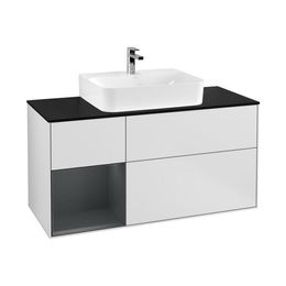 Villeroy & Boch Villeroy und Boch Finion Waschtischunterschrank F162HGMT 120cm, Abdeckplatte black matt, Regal links Midnight Blue Matt Lacquer, White matt lacquer