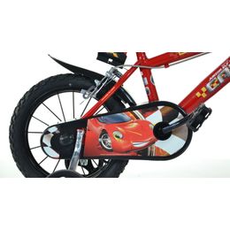 DINO Kinderfahrrad "Cars Buddy", 25cm, 14 Zoll (35,56cm), rot, Fahrr&auml;der, mit St&uuml;tzr&auml;dern, Trinkflasche und Frontschild