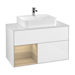 Villeroy & Boch Villeroy und Boch Finion Waschtischunterschrank G111PCGF 100cm, Abdeckplatte white matt, Emotion, Regal links Oak Veneer, Glossy white lacquer