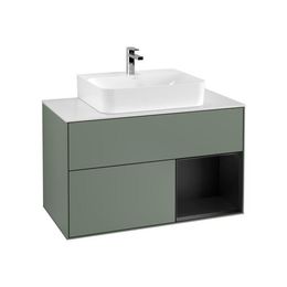 Villeroy & Boch Villeroy und Boch Finion Waschtischunterschrank G121PDGM 100cm, Abdeckplatte white matt, Emotion, Regal rechts Black matt lacquer, Olive Matt Lacquer