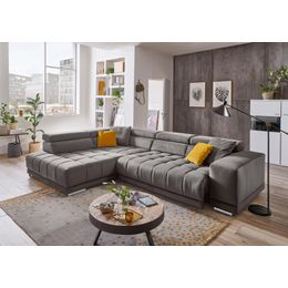 Ecksofa DIE PLANBAR, B:323cm H:73cm T:222cm, grau, Wohnzimmer, Sofas, "MP-IN15053 L-Form breiter Schenkel", wahlweise mit Kopfteilverstellung und