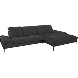 Ecksofa W.Schillig, B:340cm H:87cm T:185cm, grau, Chenille-Flachgewebe R66 (85% Polyester, 15% Nylon);Longlife Xtra-Leder Z59: Glattleder mit