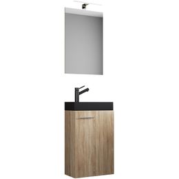 Waschbeckenunterschrank Vcm, B:41cm H:130cm T:22cm, braun, Obermaterial: 100% Holz Wood., Schr&auml;nke, "Vcm 3-tlg Set Waschplatz f&uuml;r G&auml;ste WC G&auml;stebad