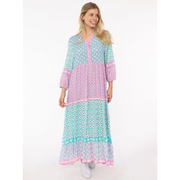 Zwillingsherz Damen Maxikleid ""Positive Vibes"", gr&uuml;n, Gr. LXL, gemustert, Web, Obermaterial: 100% Viskose, Kleider, mit Mustermix, Knopfleiste und