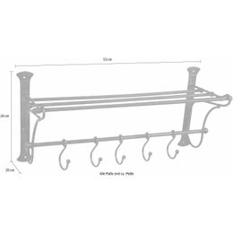 Garderobenleiste AMBIENTE HAUS, B:53cm H:24cm T:20cm, braun, Eisen, Garderobenhalter, Regal mit Haken 54 cm