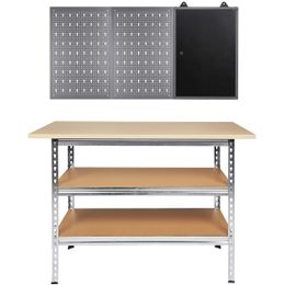 ONDIS24 Werkstatt-Set "Werkbank Uwe", B:120cm H:92cm T:60cm, grau, Werkbänke, 120x60x92 cm, mit Werkzeugschrank und Lochwand
