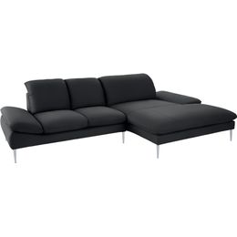 Ecksofa W.Schillig, B:310cm H:87cm T:185cm, schwarz, Chenille-Flachgewebe R66 (85% Polyester, 15% Nylon);Longlife Xtra-Leder Z59: Glattleder mit