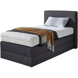 Boxspringbett, B:105cm L:205cm, grau, Westfalia Schlafkomfort, Strukturstoff (77% Polyester und 23% Viskose), Komplettbetten, wahlweise mit