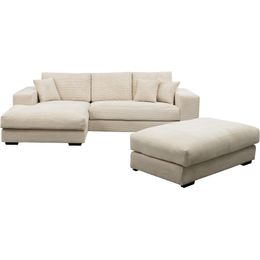 Polstergarnitur WERK2, B:286cm H:84cm T:184cm, beige, 90% Polyester, 10% Nylon, Sitzmöbel-Sets, "Eden L-Form + Hocker. Mega Couch Breite 286cm,