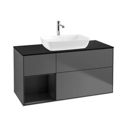 Villeroy & Boch Villeroy und Boch Finion Waschtischunterschrank F822PDGK 120cm, Abdeckplatte black matt, Regale Black matt lacquer, Anthracite matt