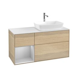 Villeroy & Boch Villeroy und Boch Finion Waschtischunterschrank F801GJPC 120cm, Abdeckplatte white matt, Regale Light grey matt lacquer, Oak Veneer