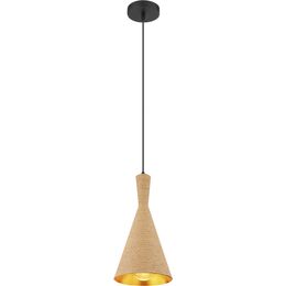 Globo LIGHTING Hängeleuchte "LUDMILLA", Ø 19cm H: 140cm, 1 Stk.schwarz matt, Leuchten, Hängelampe goldfarben Schirm mit Kordel DM 19cm Esszimmer