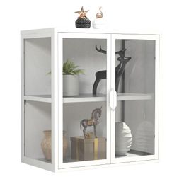 Wandregal Vcm, B:60cm H:65cm T:35cm, weiß, Wohnzimmer, Regale, "Stahl Wandvitrine Hängevitrine Vitrine Glas Flokas"