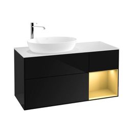Villeroy & Boch Villeroy und Boch Finion Waschtischunterschrank F931HFPH 120cm, Abdeckplatte white matt, Regale Gold matt lacquer, Glossy Black Lacquer