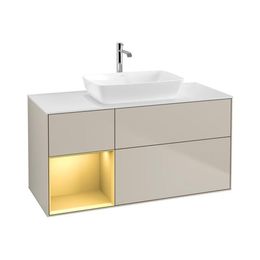 Villeroy & Boch Villeroy und Boch Finion Waschtischunterschrank F821HFHH 120cm, Abdeckplatte white matt, Regale Gold matt lacquer, Sand Matt Lacquer