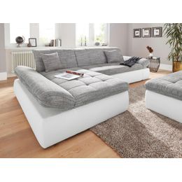 Ecksofa DOMO collection, B:300cm H:80cm T:172cm, weiß, Kunstleder SOFTLUX / Struktur (90% Polyester, 10% Polyacryl);Zierkissen: Struktur (90%