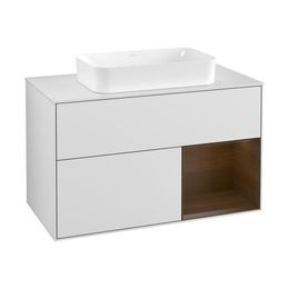 Villeroy & Boch Villeroy und Boch Finion Waschtischunterschrank F251GNMT 100x60,3cm, Abdeckplatte white matt, Regal rechts Walnut veneer, White matt lacquer