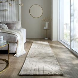 Wollteppich FLAIR RUGS, B:60cm H:14mm L:230cm, beige, Wolle, Wohnzimmer, Teppiche, "Mesmerise, abstrakt", Wollteppich mit Hoch-Tief Effekt
