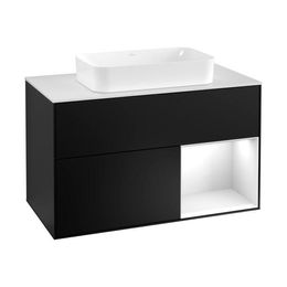Villeroy & Boch Villeroy und Boch Finion Waschtischunterschrank F251GFPD 100x60,3cm, Abdeckplatte white matt, Regal rechts Glossy white lacquer, Black matt lacquer
