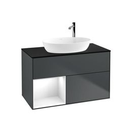 Villeroy & Boch Villeroy und Boch Finion Waschtischunterschrank G892GFHG 100cm, Abdeckplatte black matt, Emotion, Regale Glossy white lacquer, Midnight Blue Matt Lacquer
