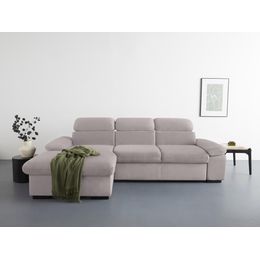 Ecksofa COTTA, B:250cm H:73cm T:165cm, grau, 100% Polyester, Wohnzimmer, Sofas, "Lola L-Form mit Kopfteilfunktion & Hocker", wahlweise mit