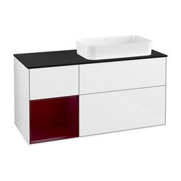 Villeroy & Boch Villeroy und Boch Finion Waschtischunterschrank F272HBGF 120cm, Abdeckplatte black matt, Regal links Peony, Glossy white lacquer
