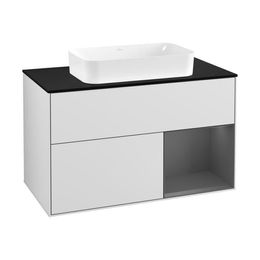 Villeroy & Boch Villeroy und Boch Finion Waschtischunterschrank F252GKMT 100x60,3cm, Abdeckplatte black matt, Regal rechts Anthracite matt, White matt lacquer