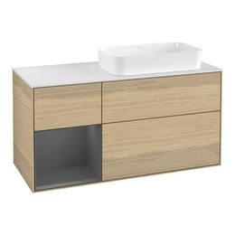 Villeroy & Boch Villeroy und Boch Finion Waschtischunterschrank F271GKPC 120cm, Abdeckplatte white matt, Regal links Anthracite matt, Oak Veneer