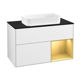 Villeroy & Boch Villeroy und Boch Finion Waschtischunterschrank F252HFGF 100x60,3cm, Abdeckplatte black matt, Regal rechts Gold matt, Glossy white lacquer