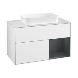 Villeroy & Boch Villeroy und Boch Finion Waschtischunterschrank F251HGGF 100x60,3cm, Abdeckplatte white matt, Regal rechts Midnight Blue Matt Lacquer, Glossy white lacquer