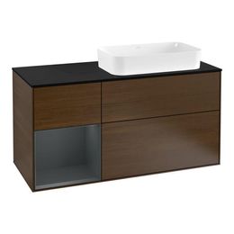 Villeroy & Boch Villeroy und Boch Finion Waschtischunterschrank G272HGGN 120cm, Abdeckplatte black matt, Emotion, Regal links Midnight Blue Matt Lacquer, Walnut veneer