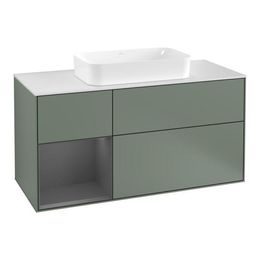 Villeroy & Boch Villeroy und Boch Finion Waschtischunterschrank F291GKGM 120cm, Abdeckplatte white matt, Regal links Anthracite matt, Olive Matt Lacquer