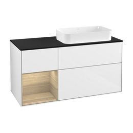 Villeroy & Boch Villeroy und Boch Finion Waschtischunterschrank G272PCGF 120cm, Abdeckplatte black matt, Emotion, Regal links Oak Veneer, Glossy white lacquer