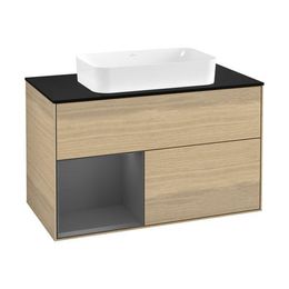 Villeroy & Boch Villeroy und Boch Finion Waschtischunterschrank G242GKPC 100cm, Abdeckplatte black matt, Emotion, Regal links Anthracite matt, Oak Veneer
