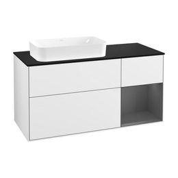 Villeroy & Boch Villeroy und Boch Finion Waschtischunterschrank G282GKGF 120cm, Abdeckplatte black matt, Emotion, Regal rechts Anthracite matt, Glossy white lacquer