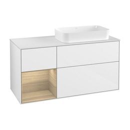 Villeroy & Boch Villeroy und Boch Finion Waschtischunterschrank G271PCGF 120cm, Abdeckplatte white matt, Emotion, Regal links Oak Veneer, Glossy white lacquer